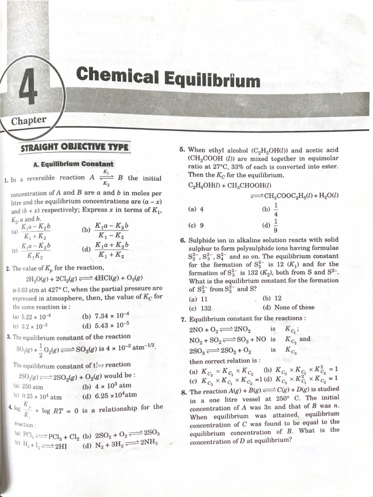 Chemical Equilibrium Practice Sheet - 1 | PDF