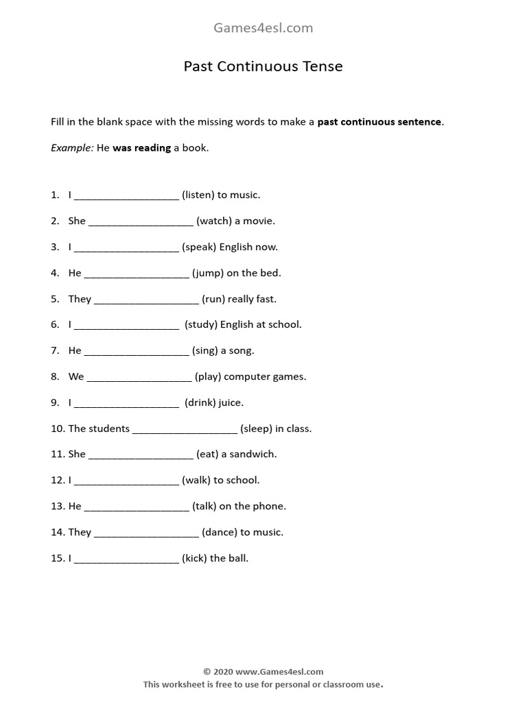 Past Continuous Tense Worksheet | PDF