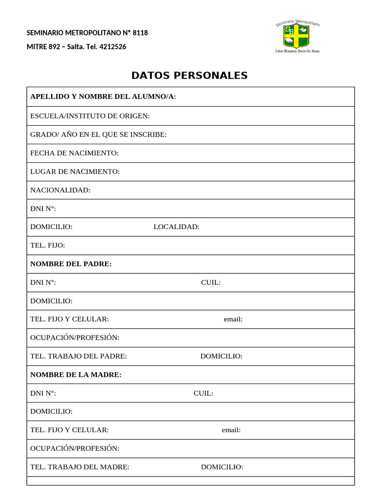Ficha Datos Personales | PDF