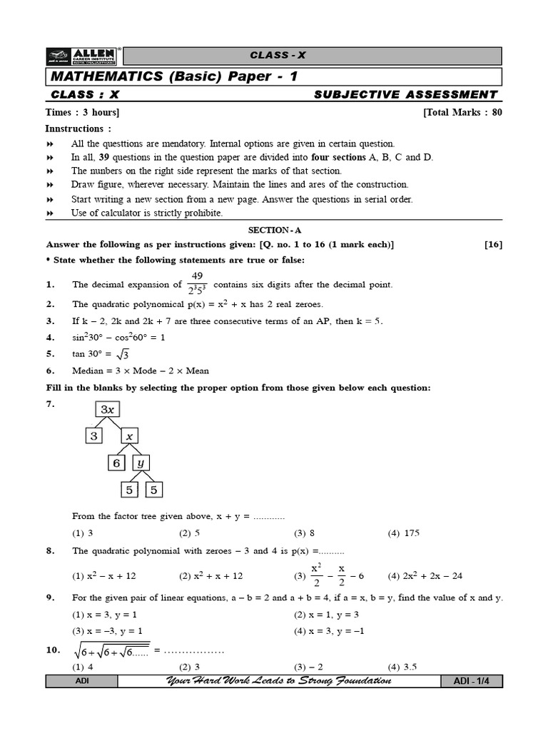 Maths-PAPER-1 | PDF | Circle | Quadratic Equation