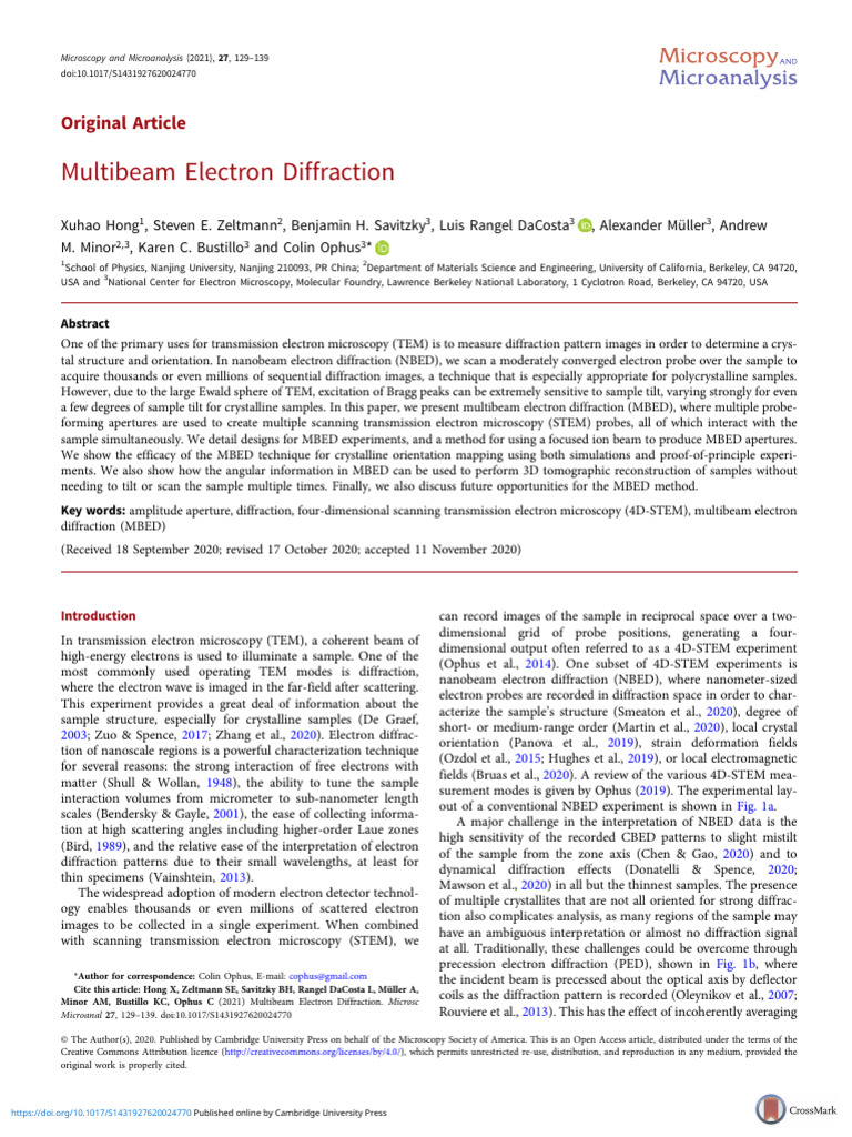 Multibeam Electron Diffraction | PDF | Transmission Electron Microscopy | Diffraction