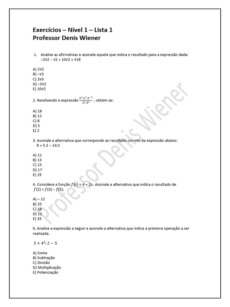 Exercícios_Nivel+1_Lista+1 (1) | PDF