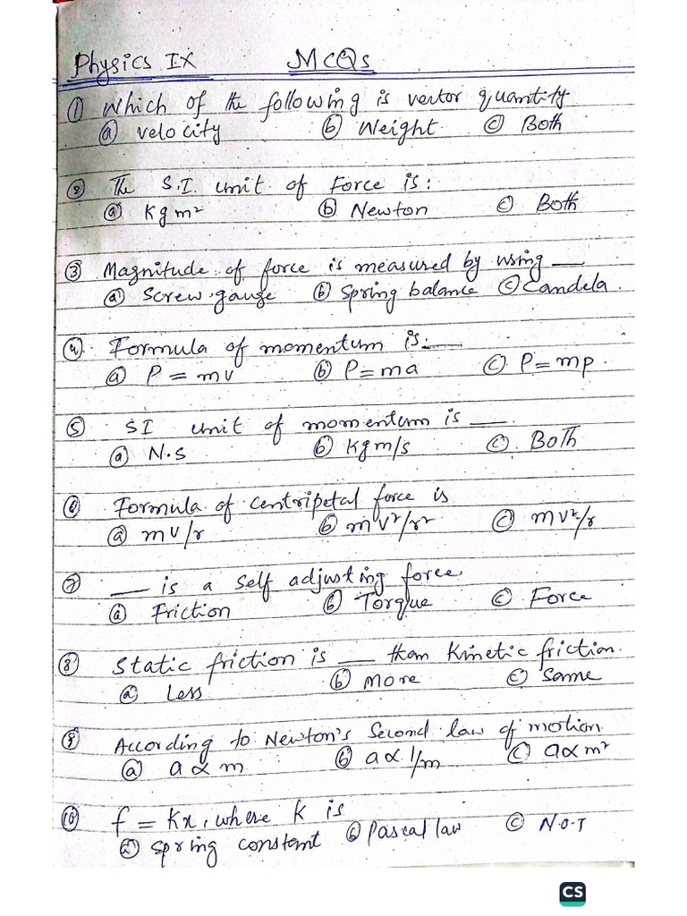 Physics Mcqs Class 9 | PDF