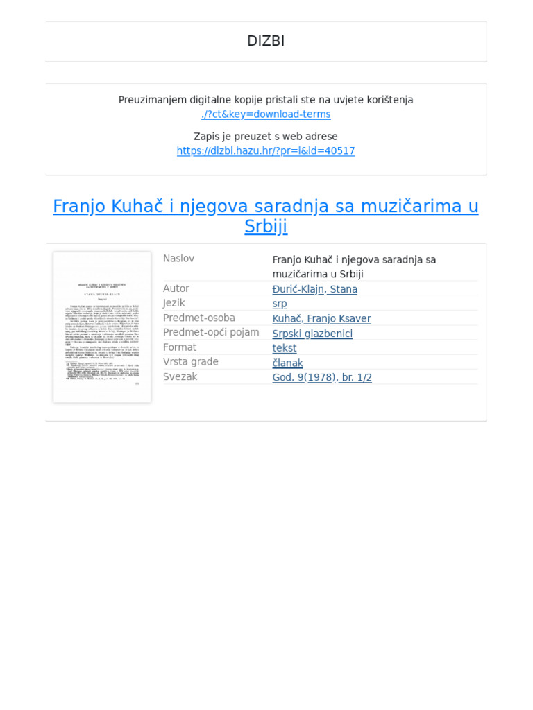 Franjo Kuhac - Stana Djuric Klajn | PDF