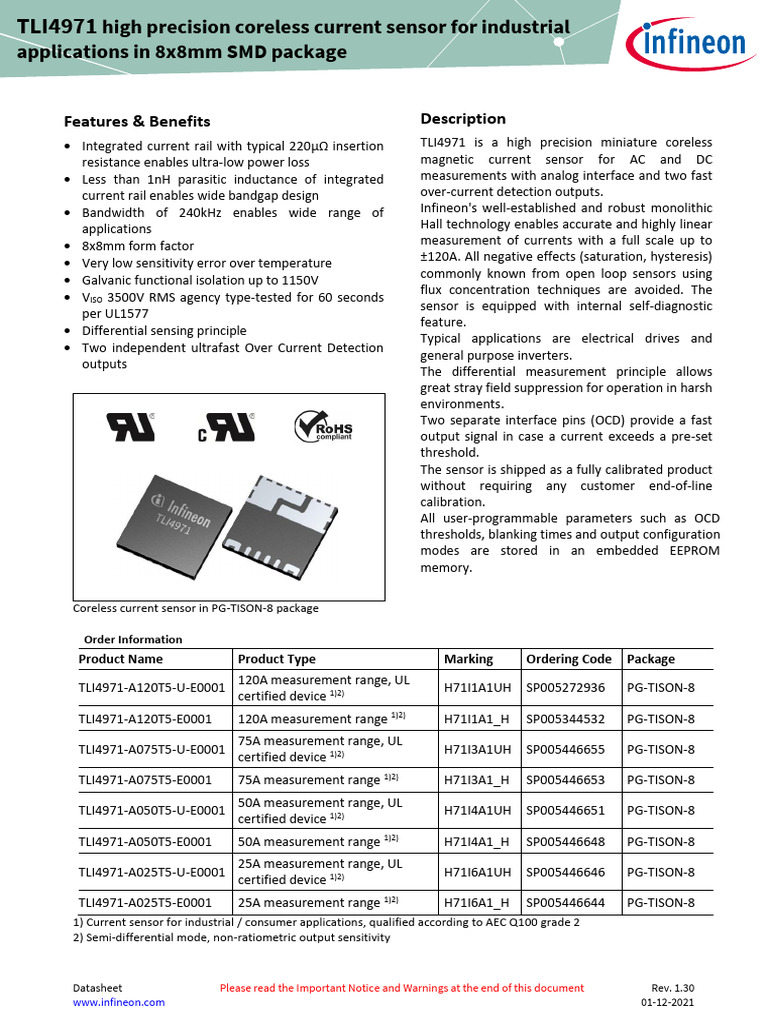 Infineon TLI4971 25 50 75 120 DataSheet v01 30 EN-3364053 | PDF | Electrical Engineering ...
