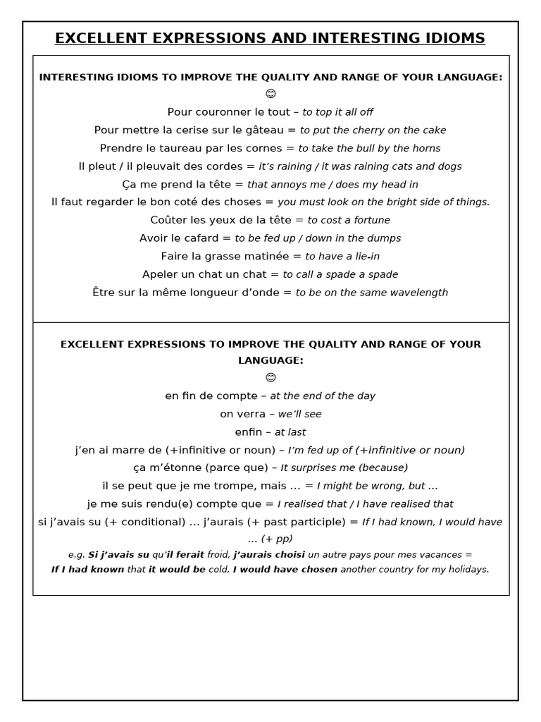Grade 9 Idioms and Expressions | PDF