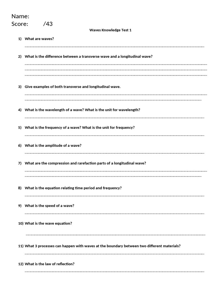 Waves Knowledge Test Questions | PDF | Electromagnetic Spectrum ...