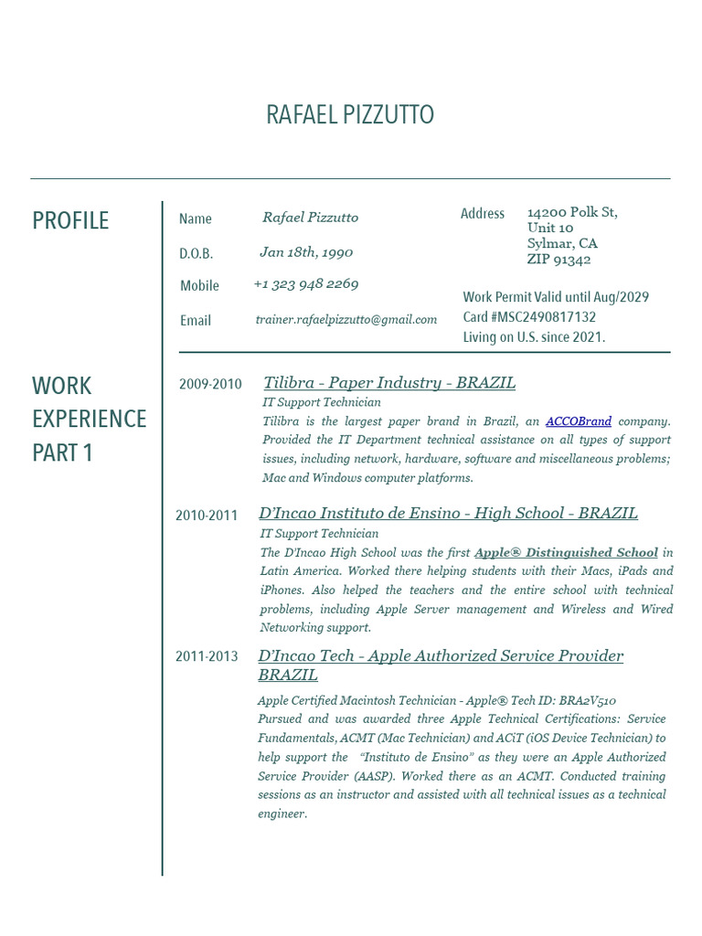 Resume CV Rafael Pizzutto Dev | PDF | Apple Inc. | Ios