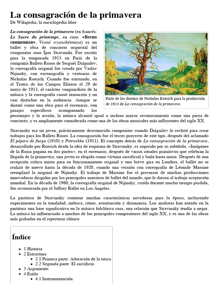 La Consagración de La Primavera - Wikipedia, La Enciclopedia Libre | PDF