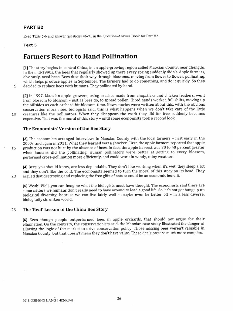 2018 DSE - Reading - B2 - Farmers Resort To Hand Pollination | PDF