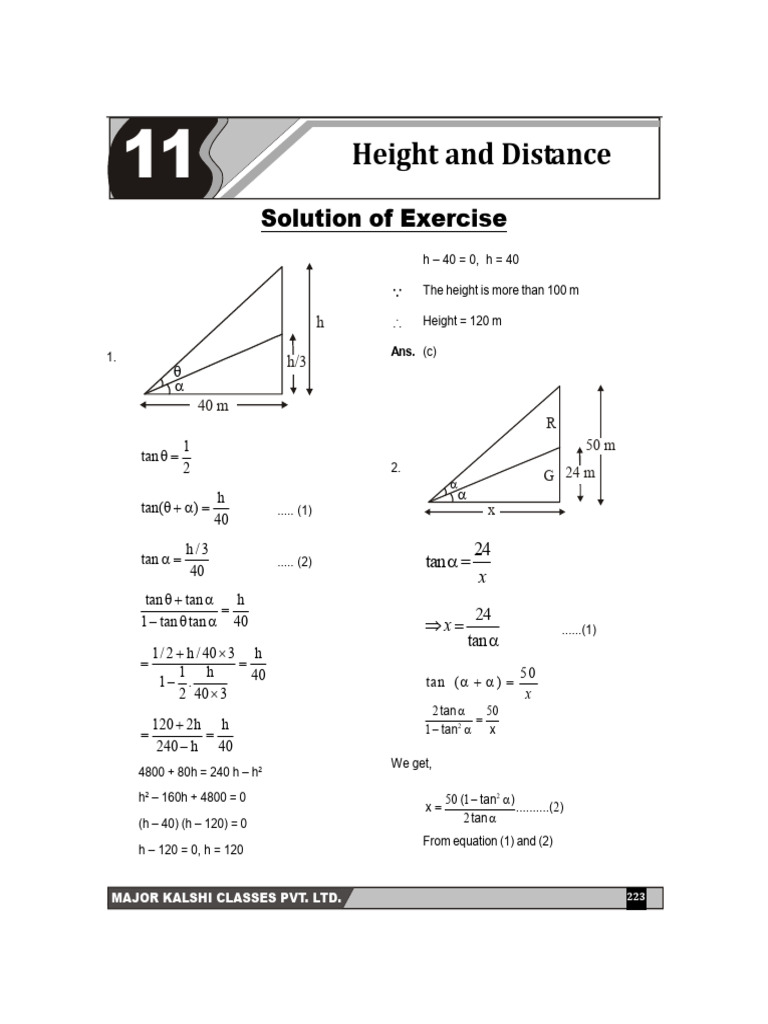 Height and Distance Solution | PDF | Mathematics