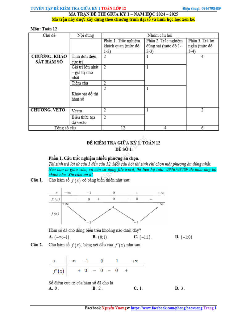 [nbv-0946798489]-10 ĐỀ KIỂM TRA GK1-TOÁN 12 - FORM 2025-bị cắt xén (1) | PDF