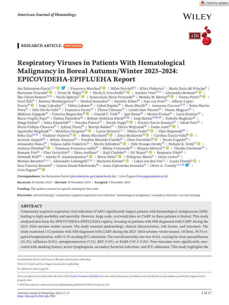 American J Hematol - 2024 - Salmanton García - Respiratory Viruses in Patients With ...
