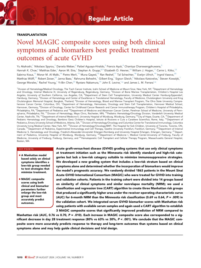 Akahoshi New MAGIC Classification AGVHD 2024 | PDF | Receiver Operating ...