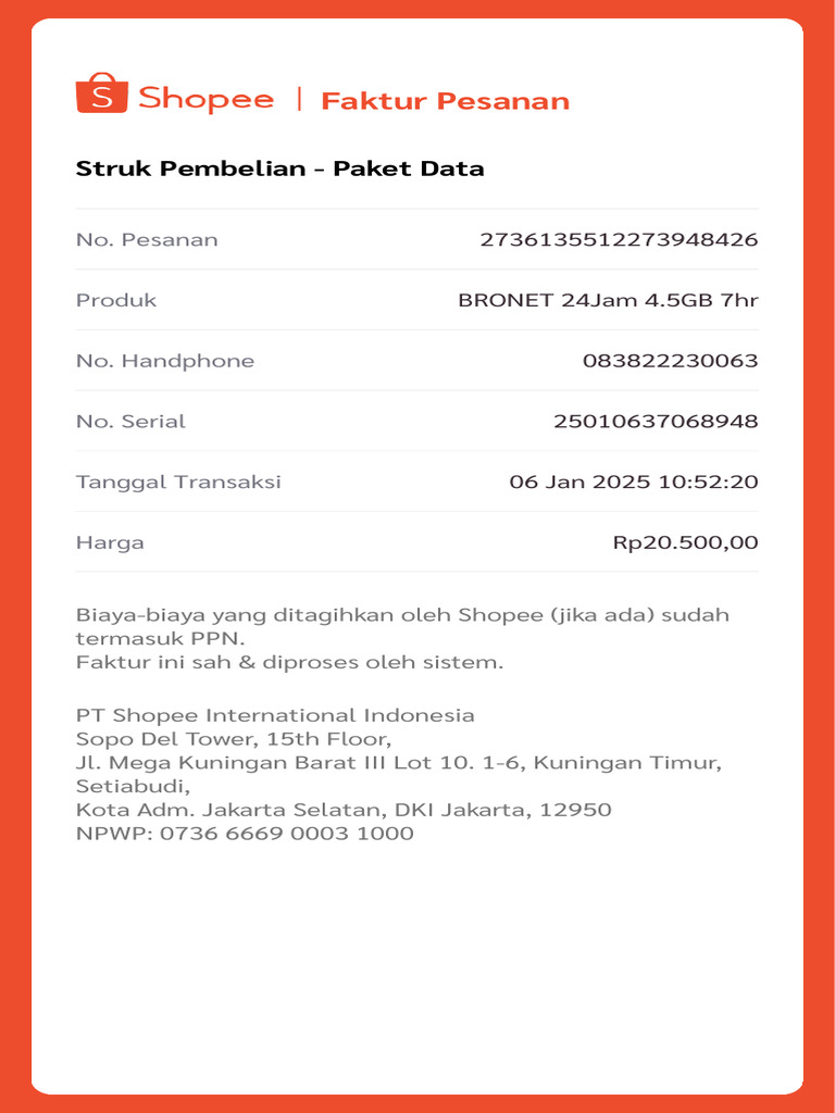 Alamat Shopee Sopo Del Tower | PDF