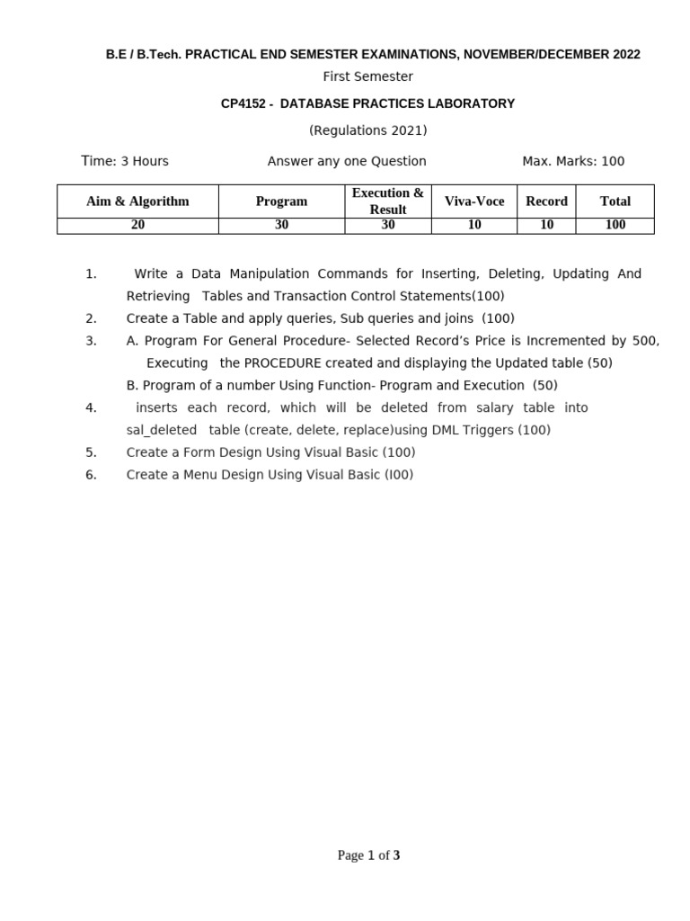 CP4152 Question Set | PDF