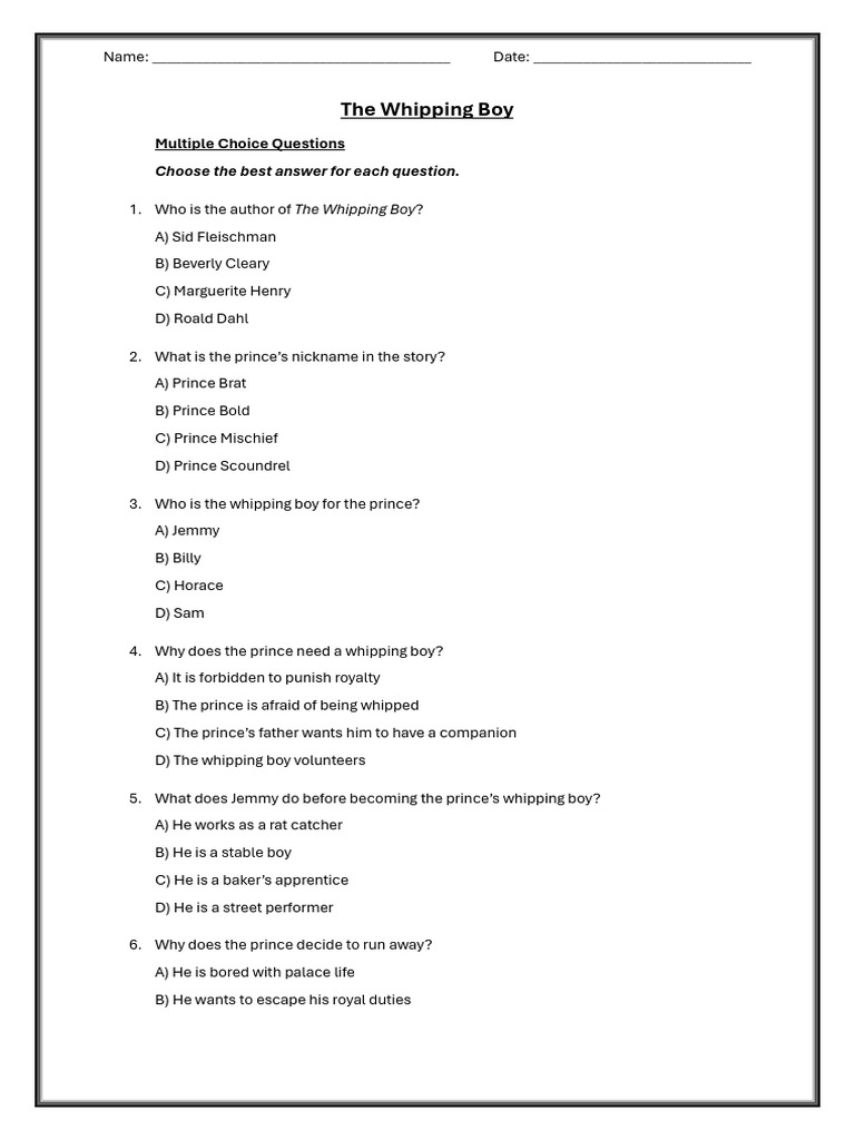 The Whipping Boy: Quiz and Discussion Guide | PDF