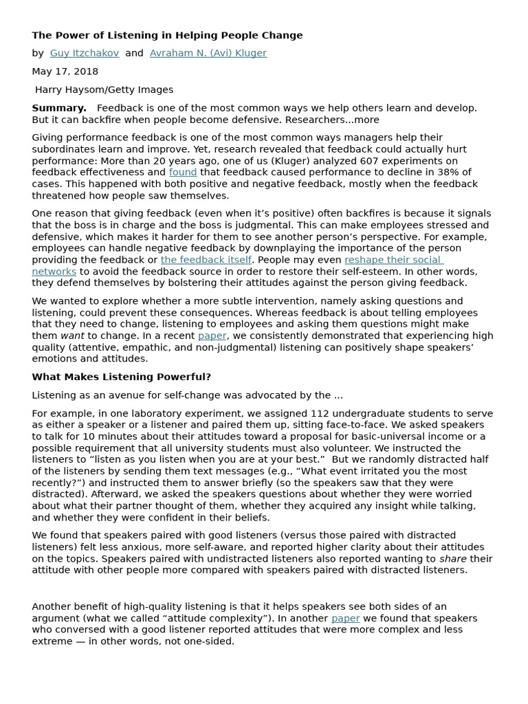 The Power of Listening | PDF | Attitude (Psychology) | Thought