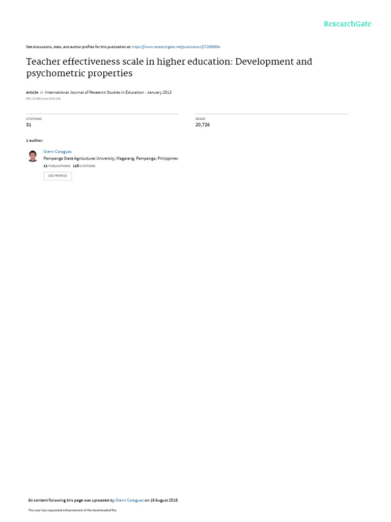 Higher Ed Teacher Effectiveness Scale | PDF | Teachers | Psychometrics