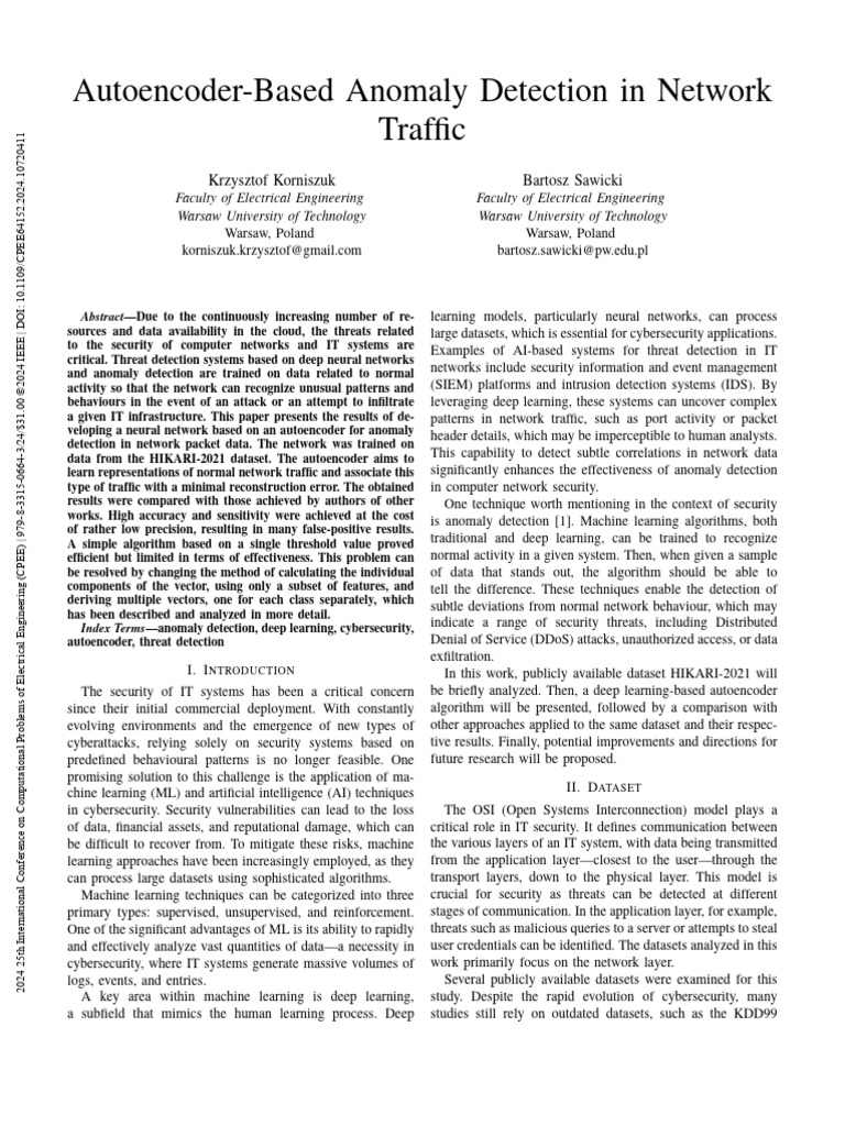 Autoencoder Network Anomaly Detection Pdf Machine Learning Computer Security