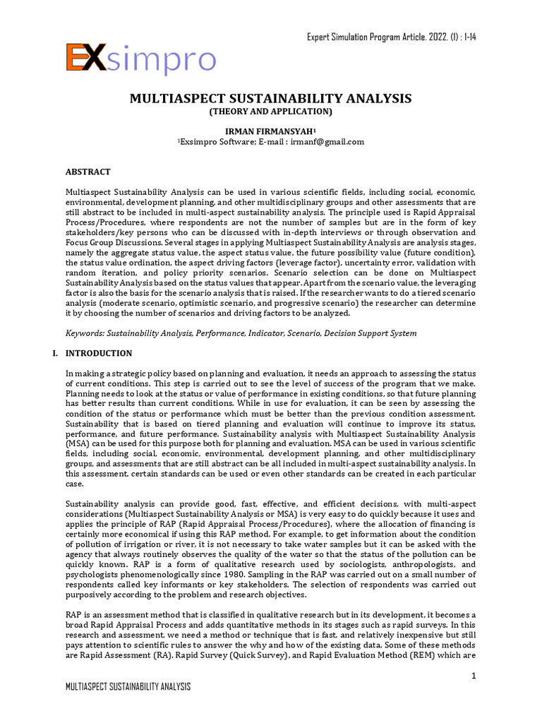 Multiaspect Sustainability Analisys Exsimpro Article 2022 | PDF | Sustainability | Quantitative ...