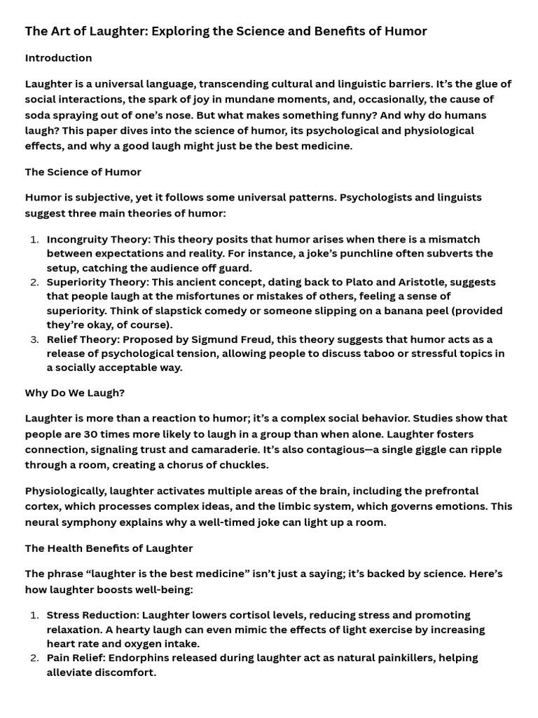 The Art of Laughter Exploring The Science and Benefits of Humor | PDF ...