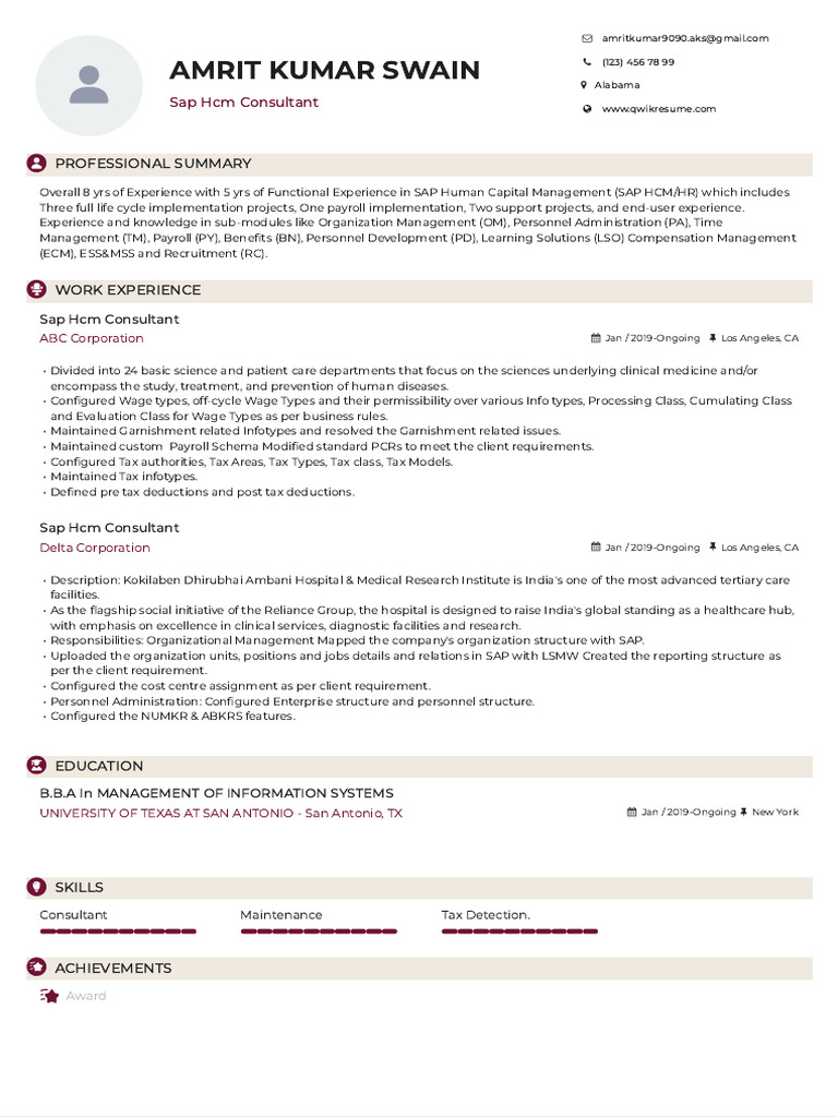 Amrit Kumar Swain Sap HCM Consultant Resume 2025 01 06 195822 | PDF ...