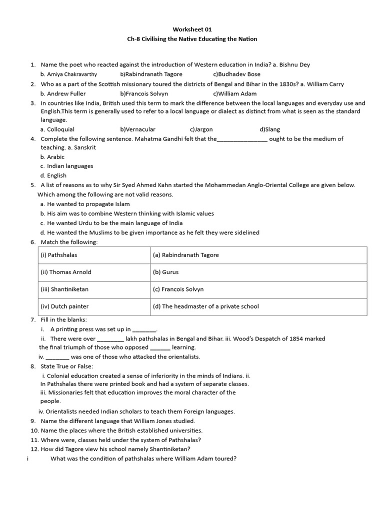 Revision Worksheet - Class 8 - His-Geo | PDF