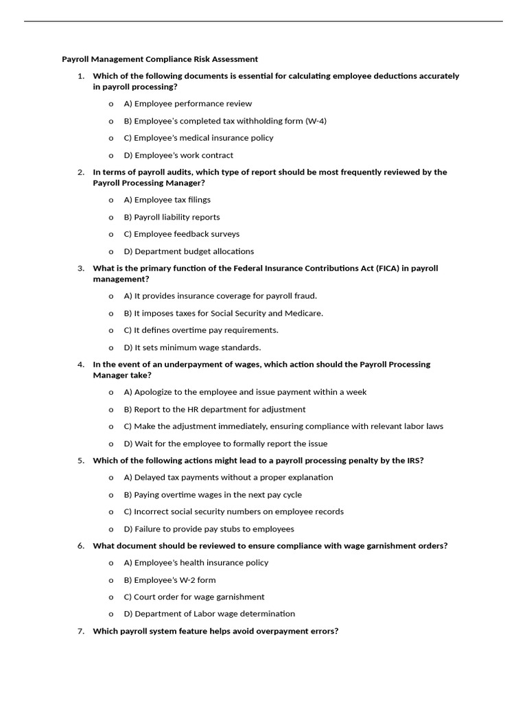 Payroll Management Compliance Risk Assessment | PDF | Payroll Tax | Payroll