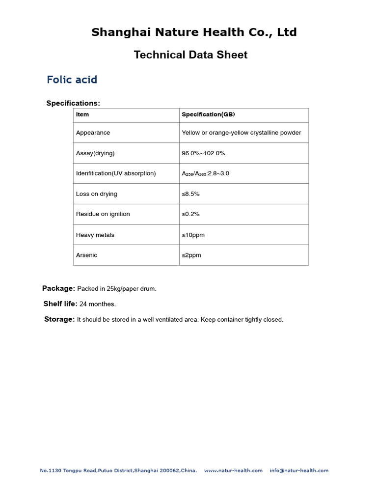 TDS of Folic Acid | PDF