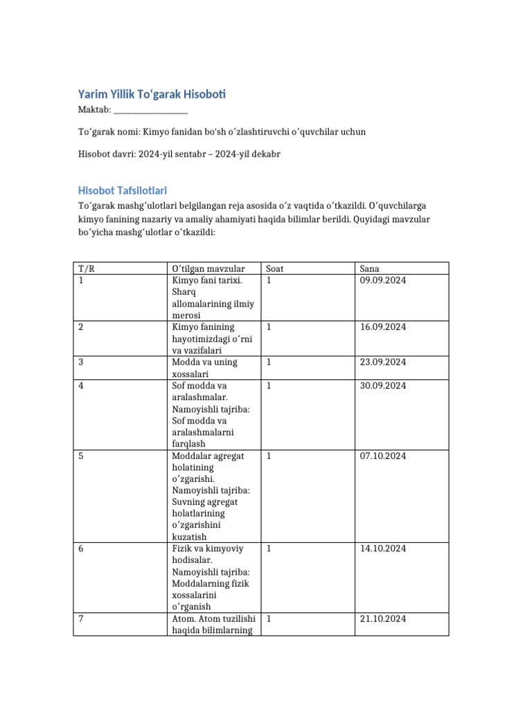 Yarim Yillik Togarak Hisoboti | PDF