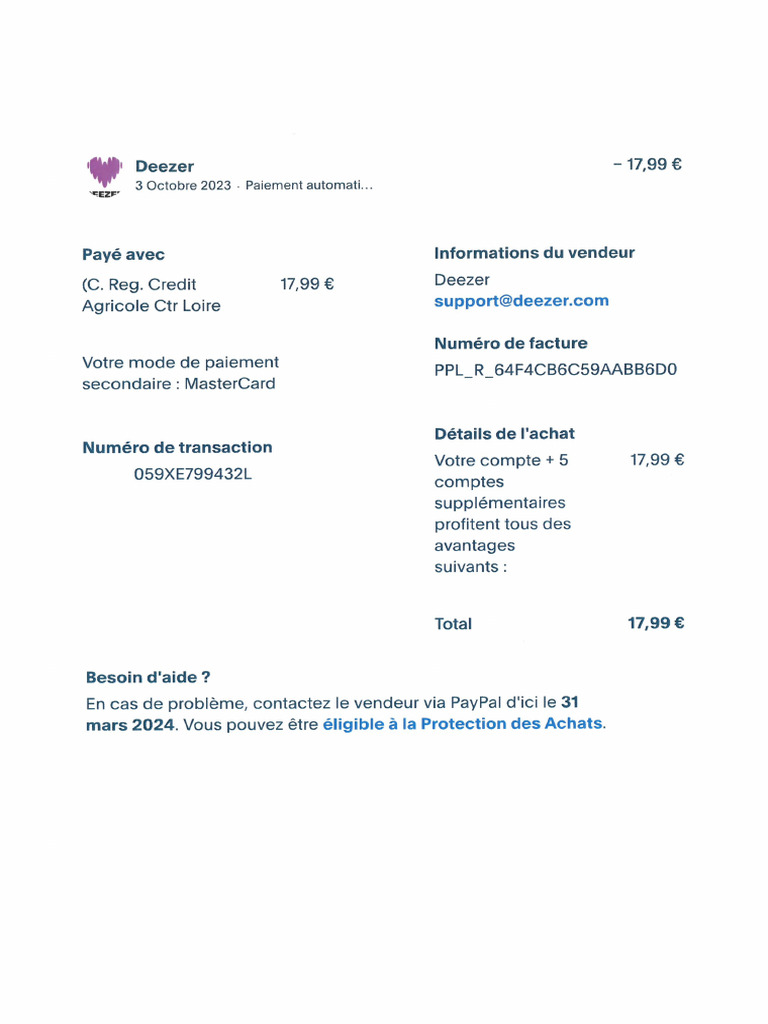 Facture Deezer | PDF