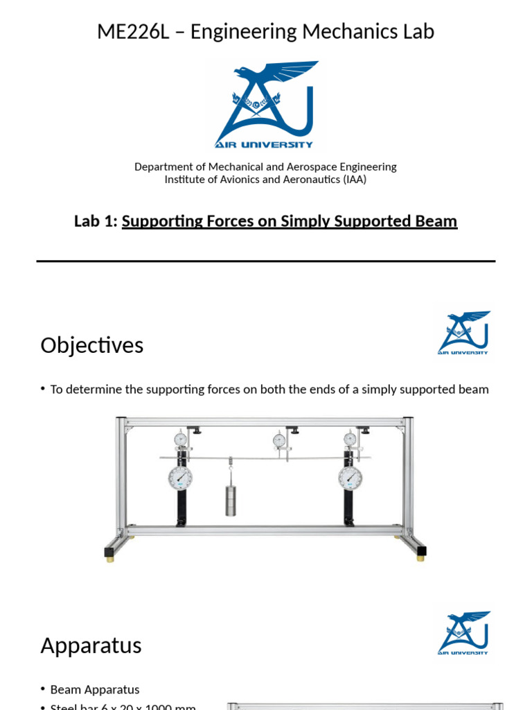 ME 226L - Lab 1 - Simply Supported Beam - Engineering Mechanics Lab ...