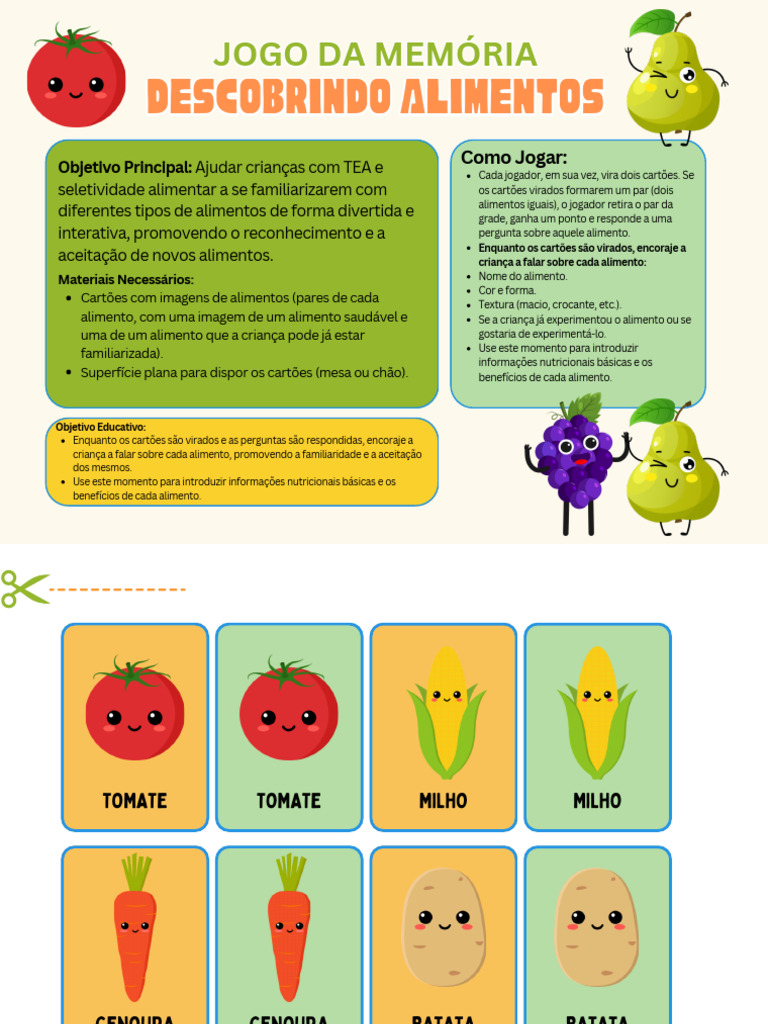 Jogo--da--memória--Descobrindo--os--alimentos | PDF | Batata | Alimentos