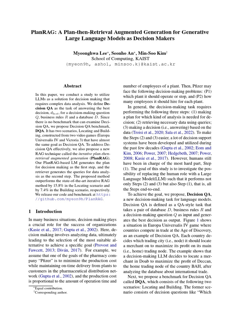 PlanRAG: A Plan-then-Retrieval Augmented Generation For Generative Large Language Models As ...