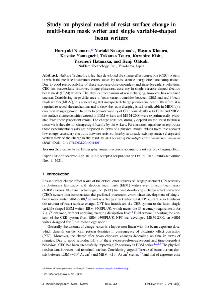 Study On Physical Model of Resist Surface Charge in Multi-Beam Mask ...