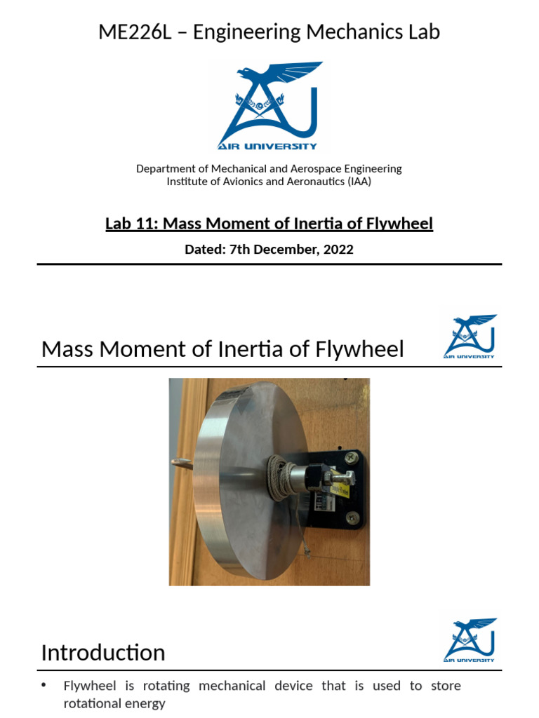 ME 226L - Lab 11 - Flywheel - Mass Moment of Inertia - Engineering ...
