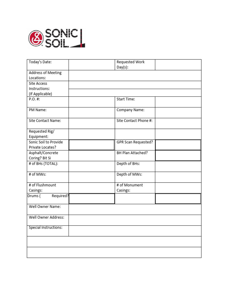 Earl RD - SL Sonic Soil Drilling Details Form 2024 | PDF | Computer ...