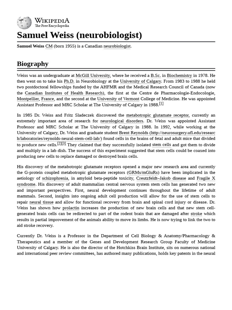 Samuel_Weiss_(neurobiologist) | PDF | Neuroscience | Nervous System