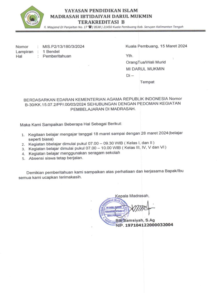 Surat Pedoman Kegiatan Pembelajaran Di Madrasah | PDF