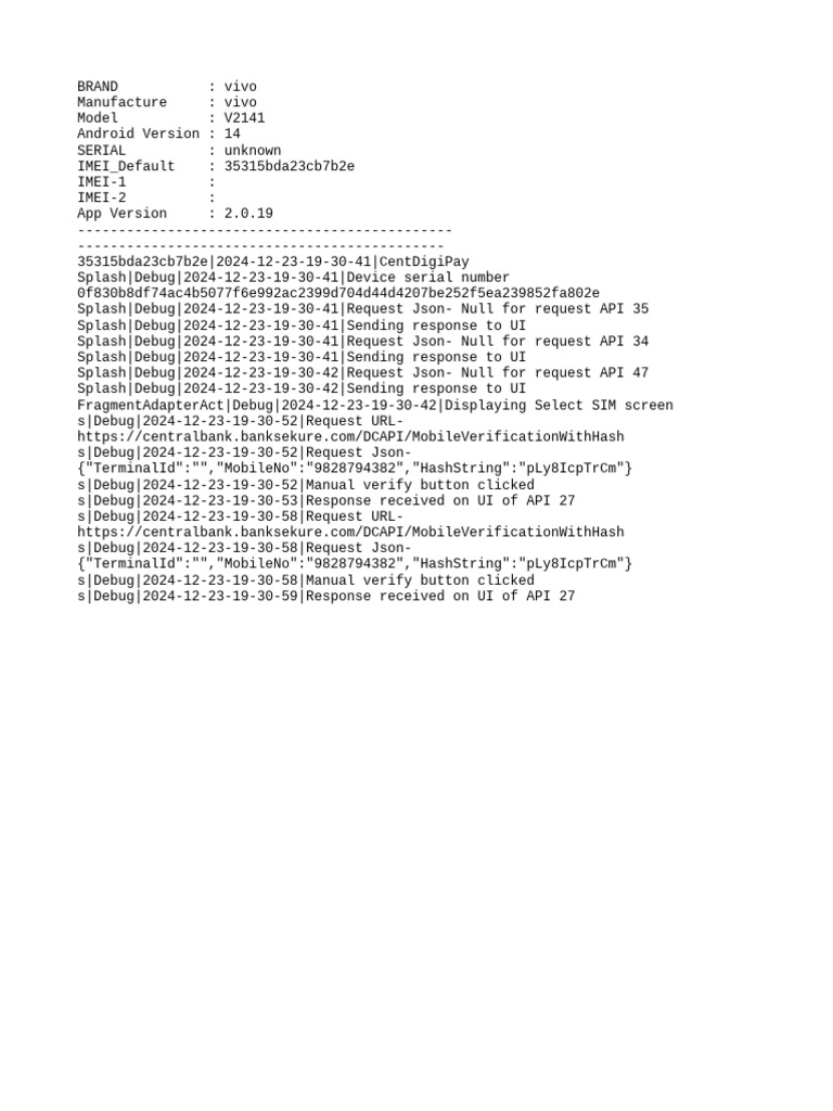 vivo V2141 Android 14 Debug Log | PDF
