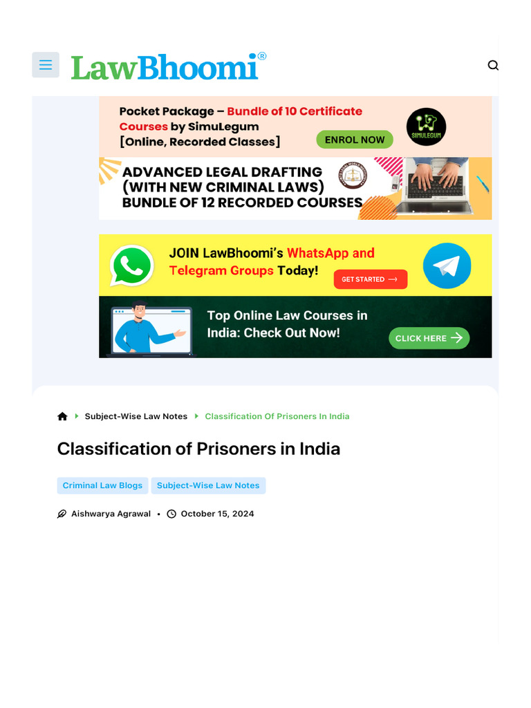 Classification of Prisoners in India | PDF | Prison | Crimes