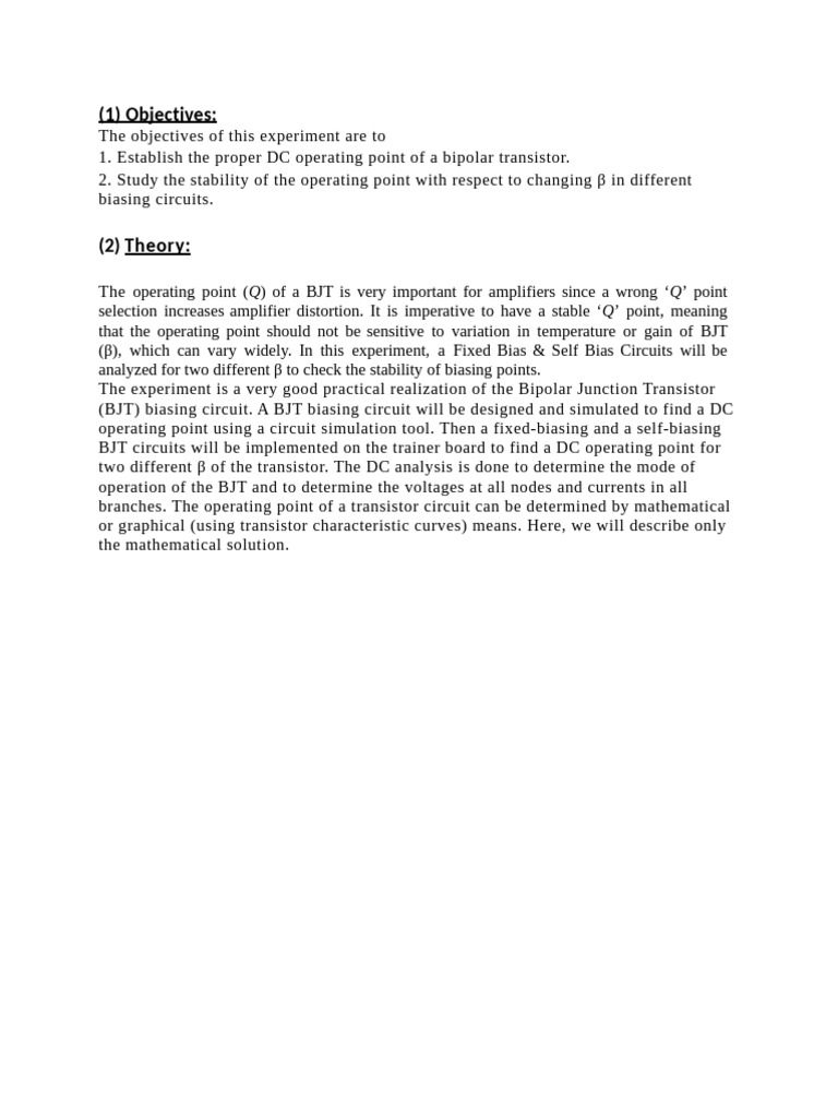 Exp6 - Study of BJT Biasing - Fixed Bias & Self Bias Circuits | PDF ...