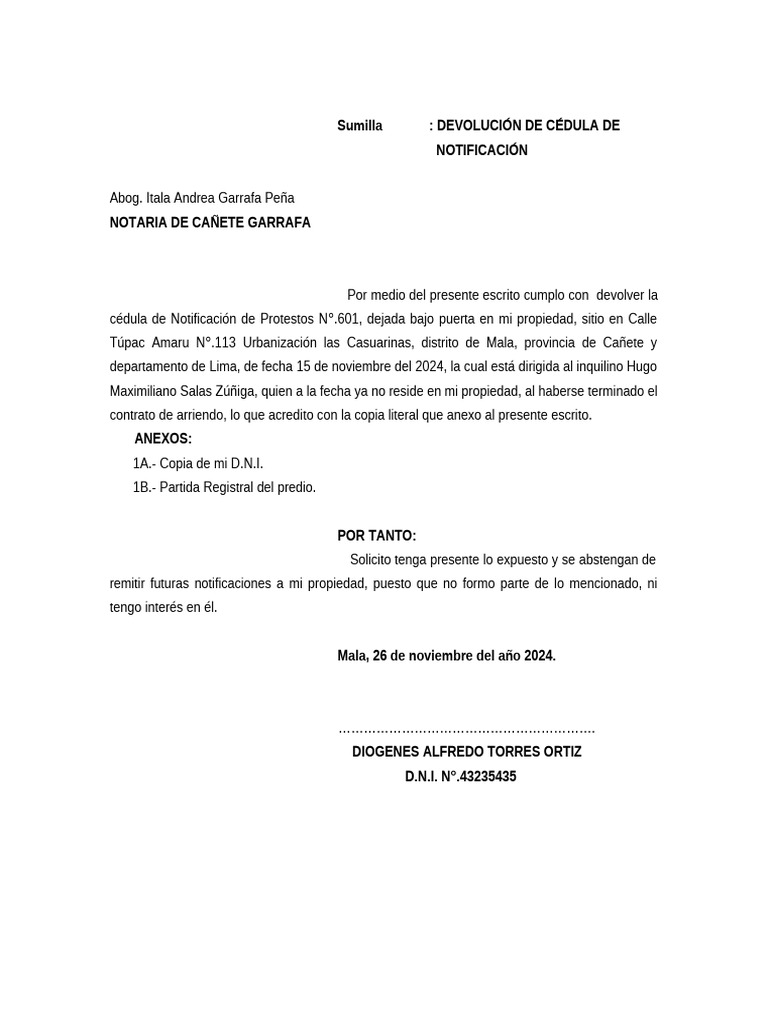 Devolucion de Cedula de Notificacion | PDF