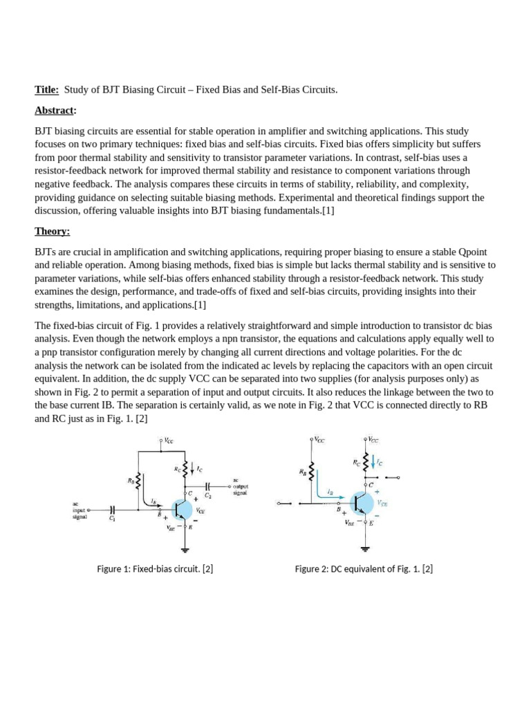 BJT Biasing: Fixed vs. Self-Bias | PDF | Bipolar Junction Transistor ...