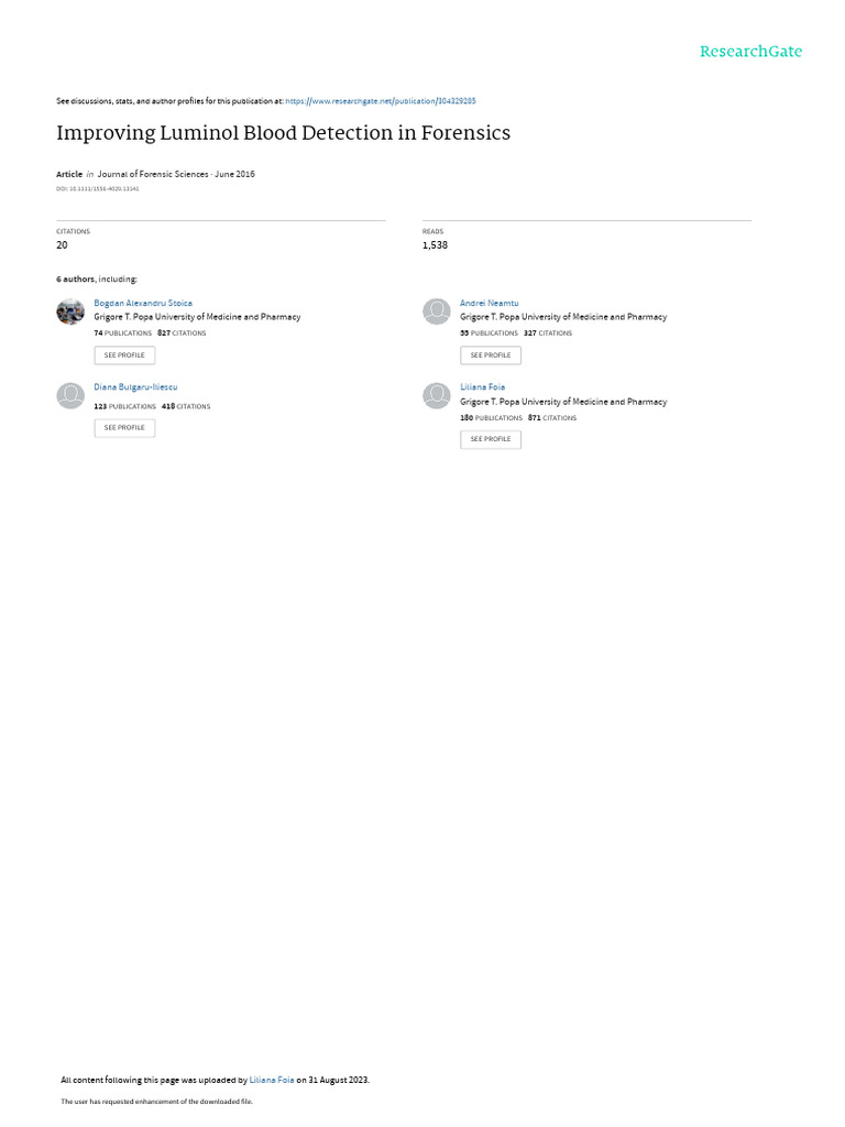Improving Blood Detection in Forensics | PDF | Hemoglobin | Chemistry