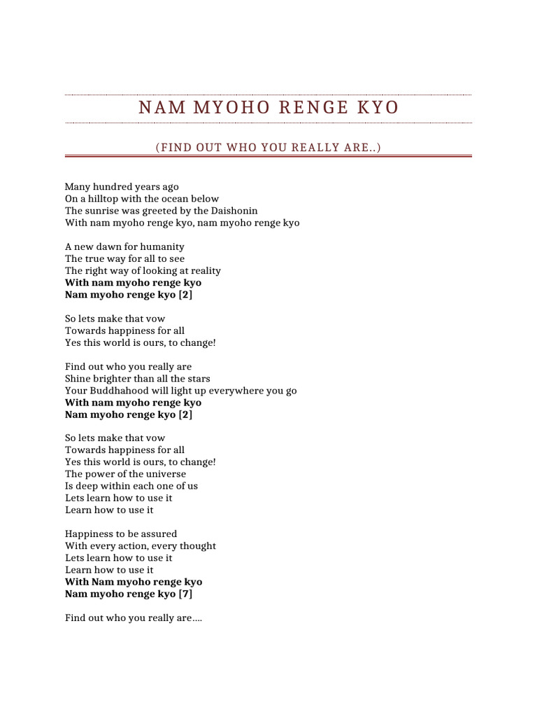 Nam Myoho Renge Kyo Find Out Who You Really Are | PDF