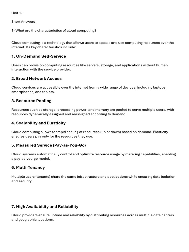 Cloud Computing Characteristics | PDF | Cloud Computing | Channel Access Method