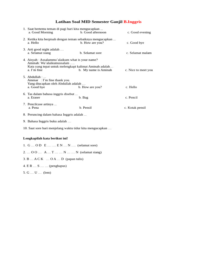 Latihan Soal Kelas 1 | PDF