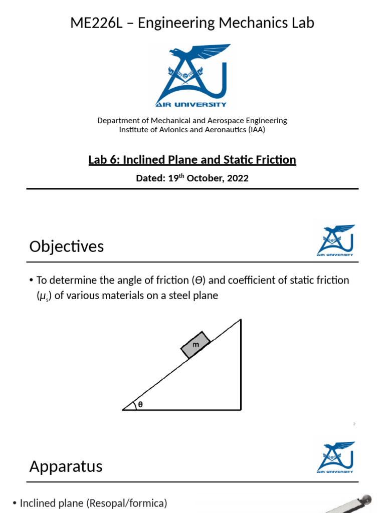 ME 226L - Lab 6 - Inclined Plane and Static Friction - Engineering ...